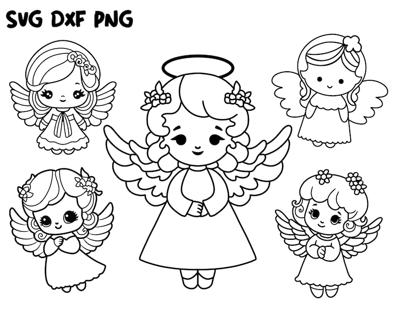 Cute Angels Illustrations SVG PNG DXF Cute Angels Files for - Etsy