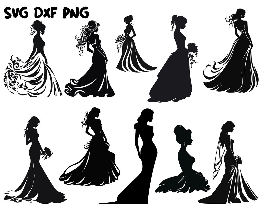 Bride Silhouette Pack - 10 Designs Digital Download, Wedding Bride SVG ...