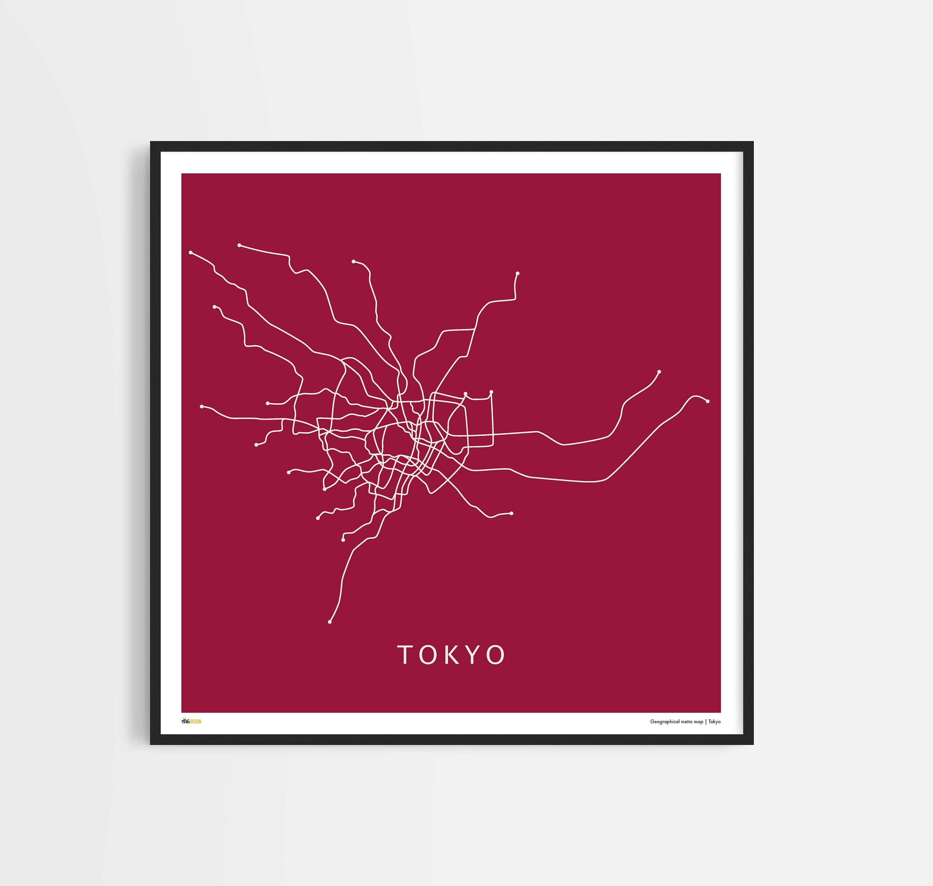 Mapa geográfico del metro Tokio Giclée imprimir - Etsy México