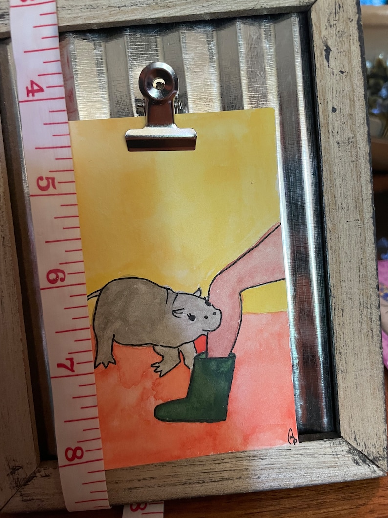 Baby Hippo Biting Leg 4x3 Watercolor Mini Painting - Etsy
