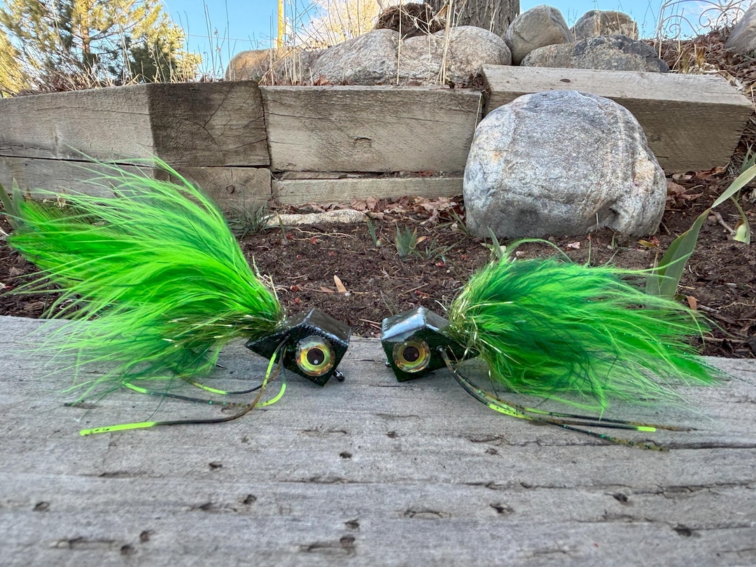 Frog Popper Fly: Largemouth Bass Fishing Lure, Green Marabou Collar - Etsy
