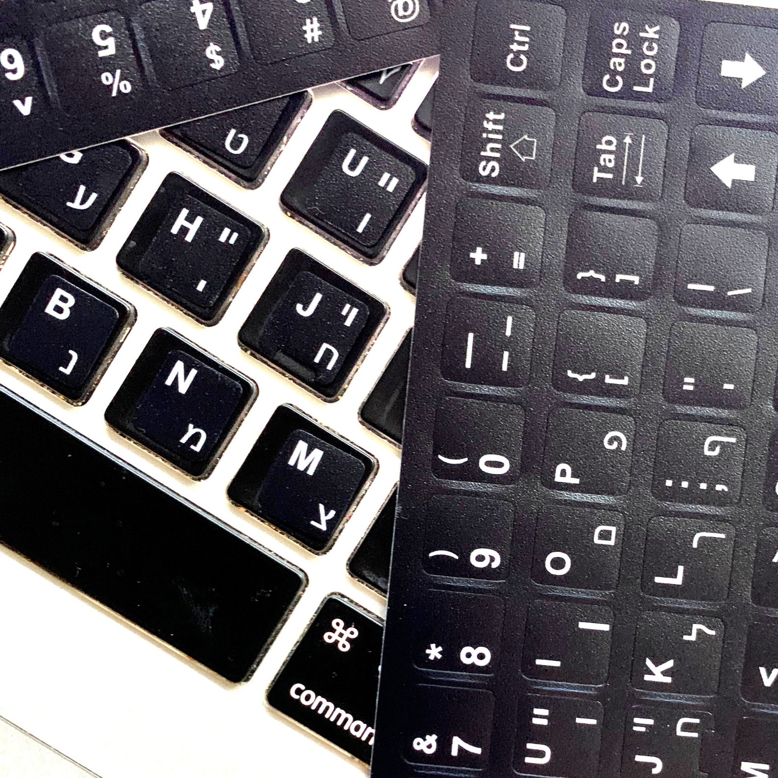 2PCS Hebrew Keyboard Stickers - Waterproof, White Letters on Black, for ...