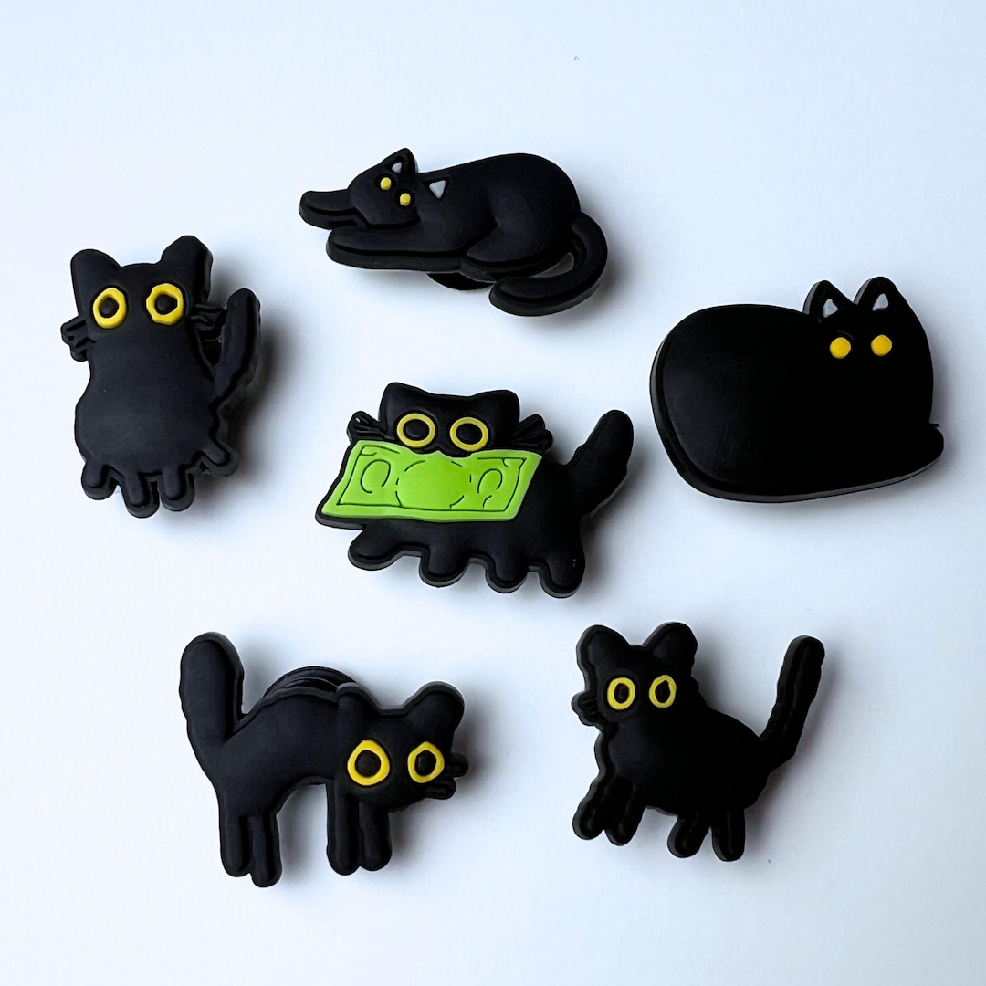 Black Cat Shoe Charms – Cute Cat Clog Charms – Spooky Halloween ...