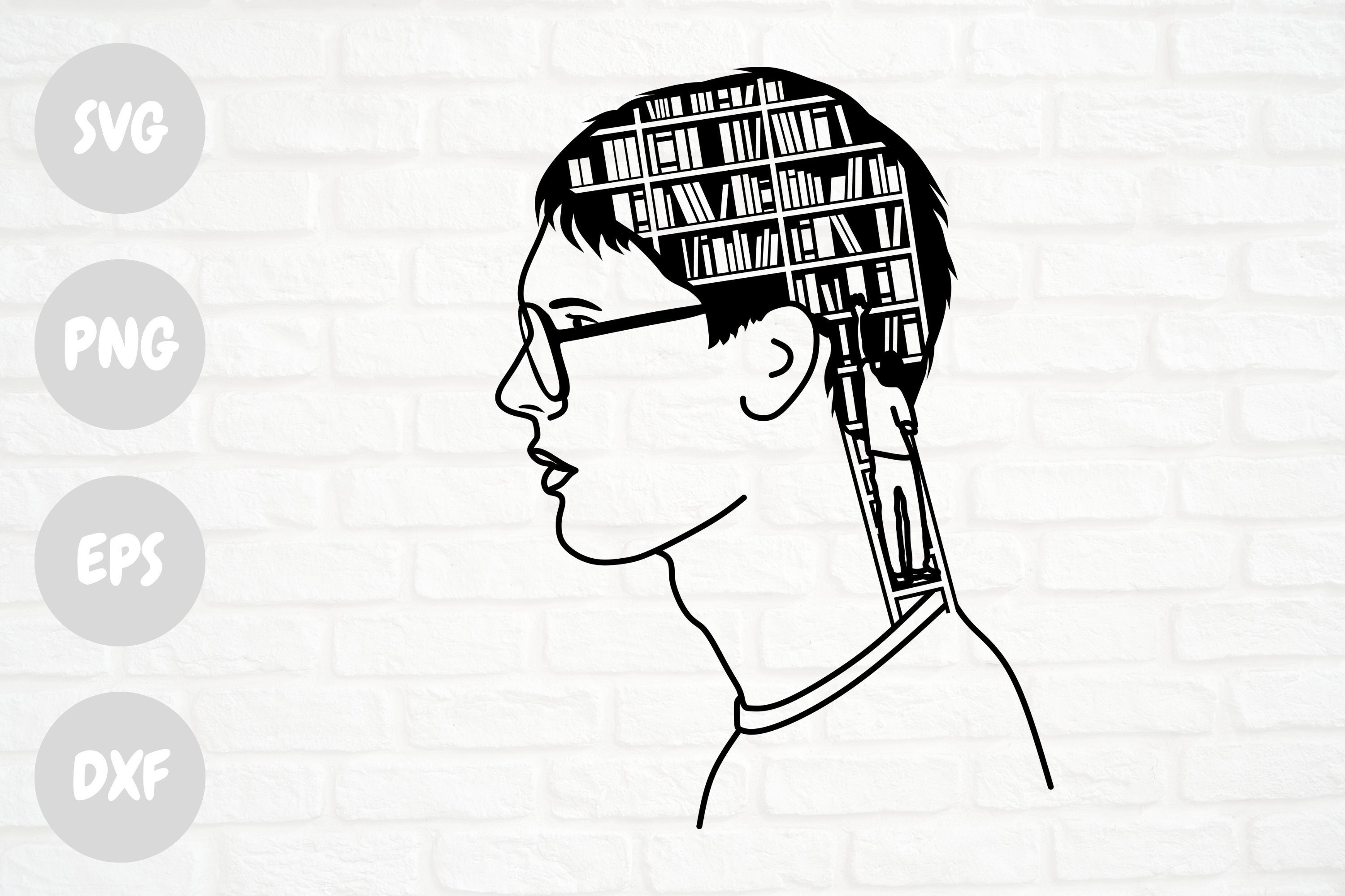 Man With Books in His Head SVG, Man Who Loves Books Svg, Minimalist SVG ...