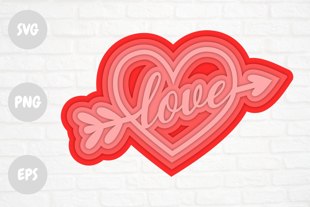 Liefde hart met pijl SVG, 3D SVG, Valentijnsdag, , PNG, eps, Cricut ...