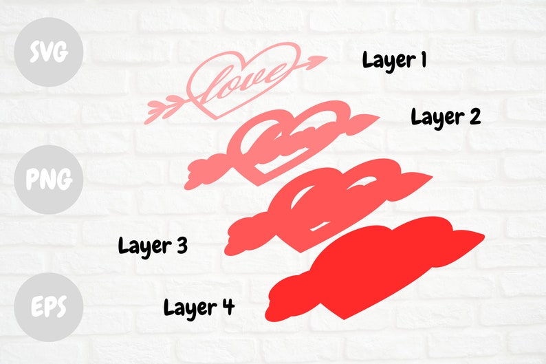Liefde hart met pijl SVG, 3D SVG, Valentijnsdag, , PNG, eps, Cricut ...