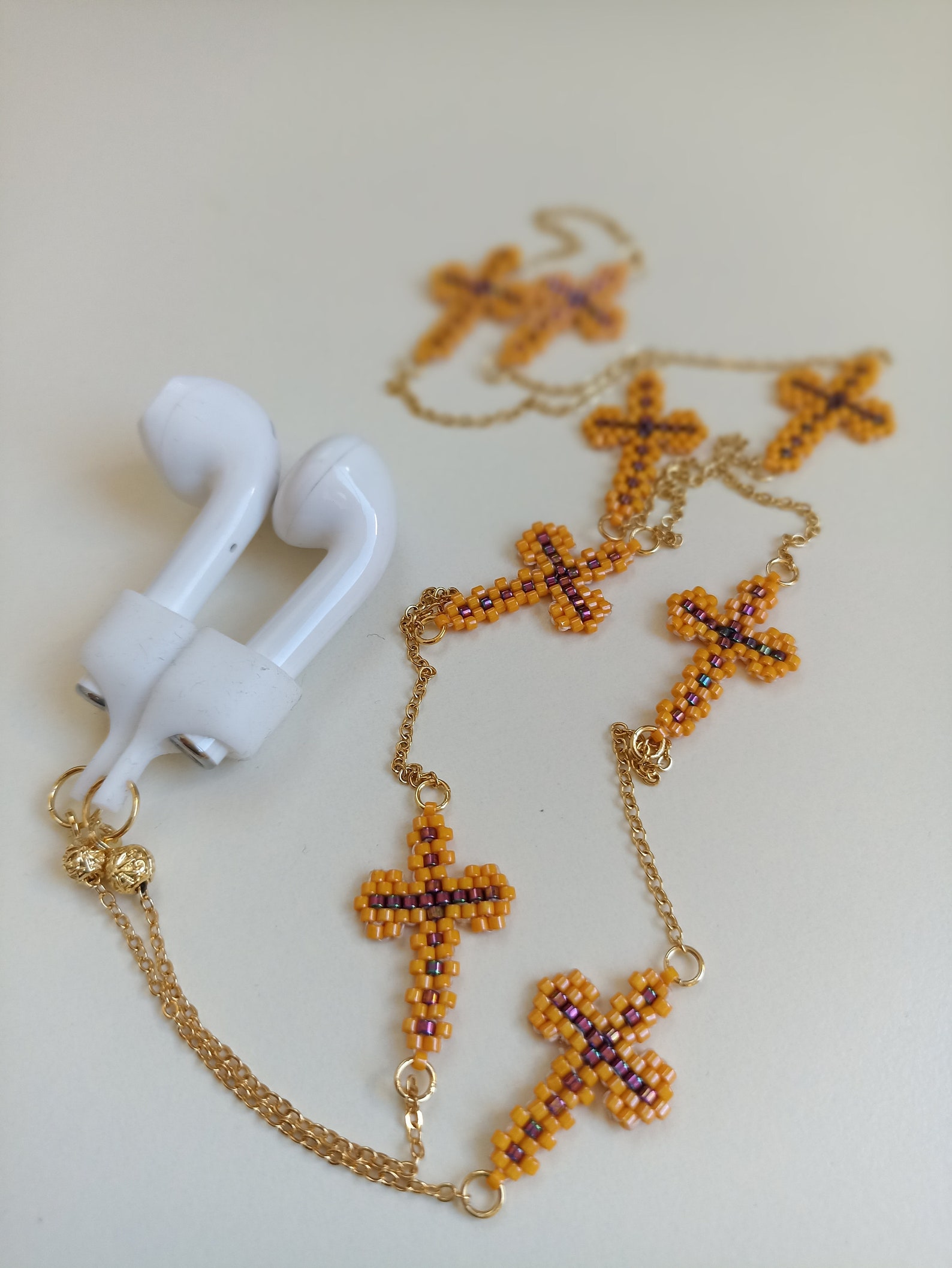 Beaded Cross Necklace, Airpods Strap, Airpods Chain, AirPod Holder ...