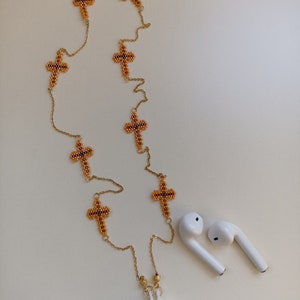 Beaded Cross Necklace, Airpods Strap, Airpods Chain, AirPod Holder ...