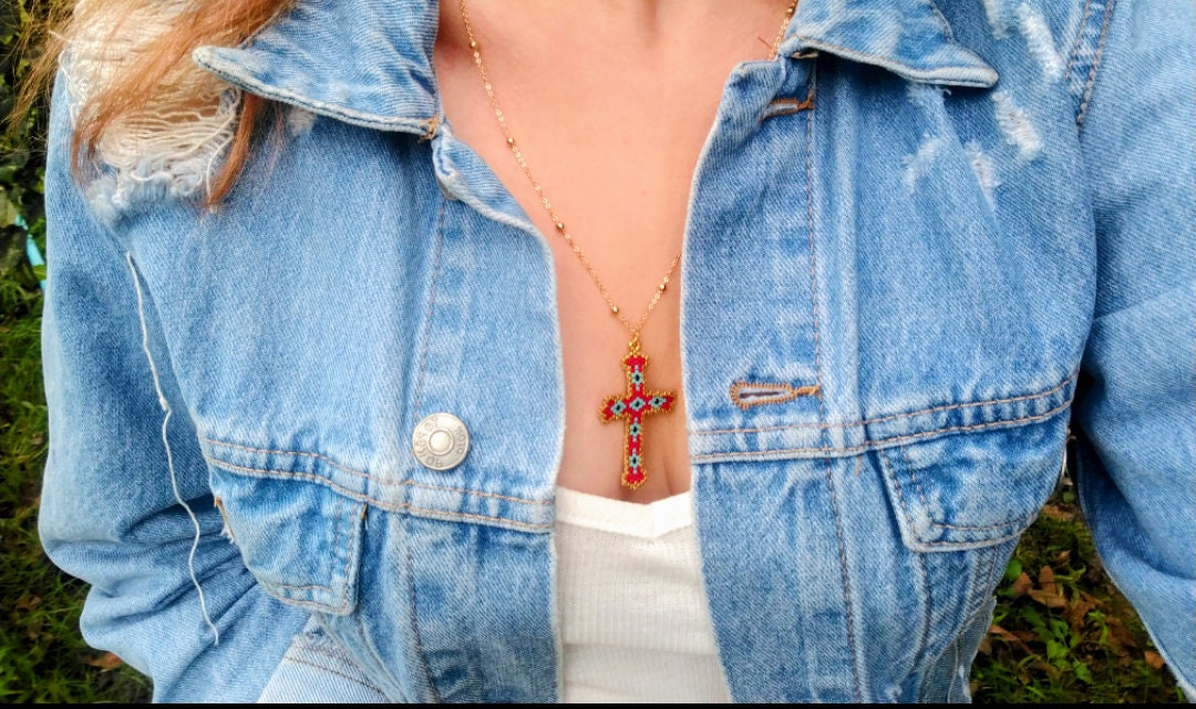 Beaded Cross Necklace, Stainless Steel Cross Necklace, Gold Chain ...