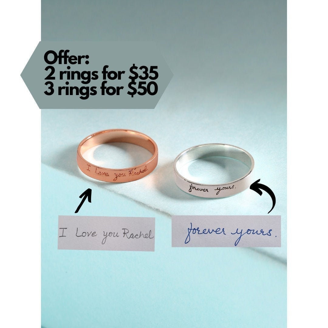 Actual Handwriting Band Ring, Eternity Ring, Memorial Handwriting Ring ...