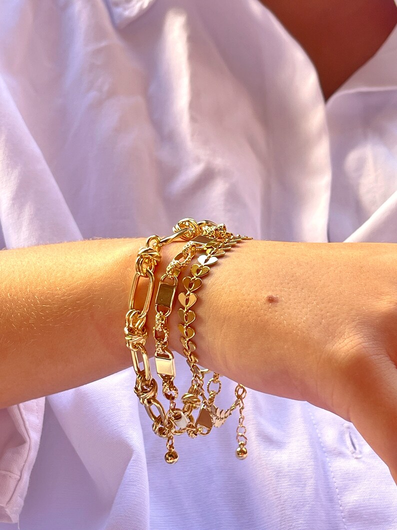 18K Gold Bracelet With Gold Balls Trendy Gold Bracelets Thick Gold Bracelet Multilayer Gold ...