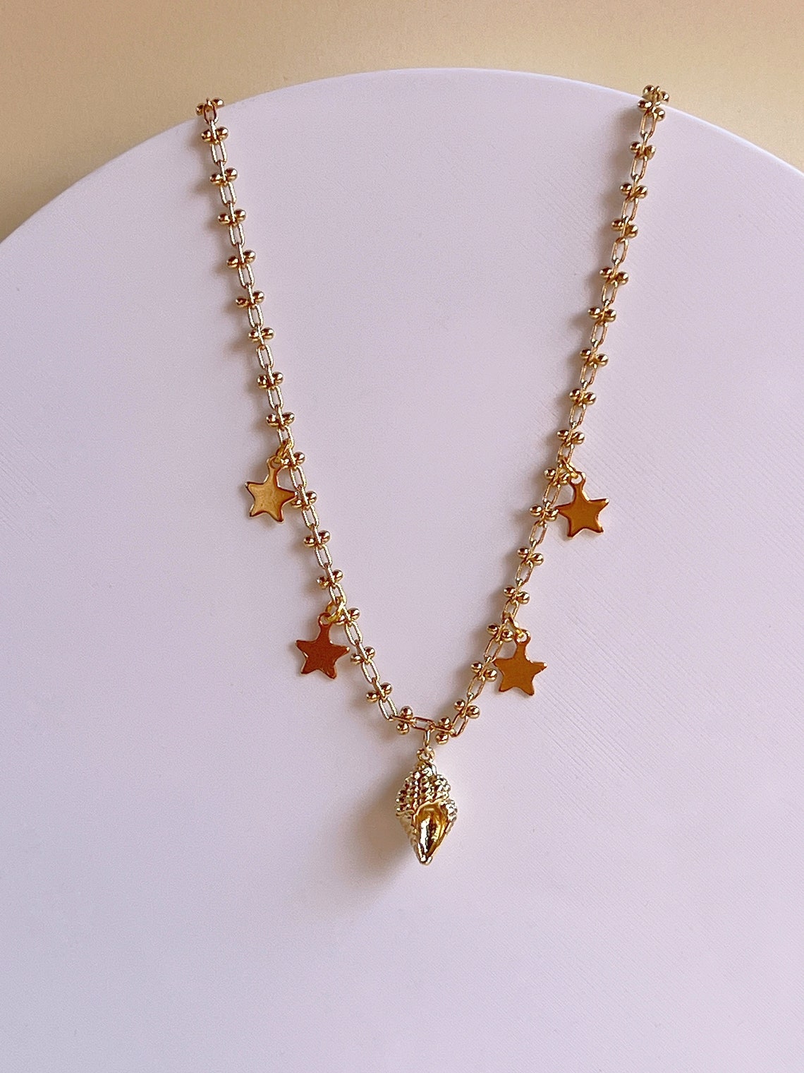 18K Gold Necklace With Shell and Stars Layered Gold - Etsy
