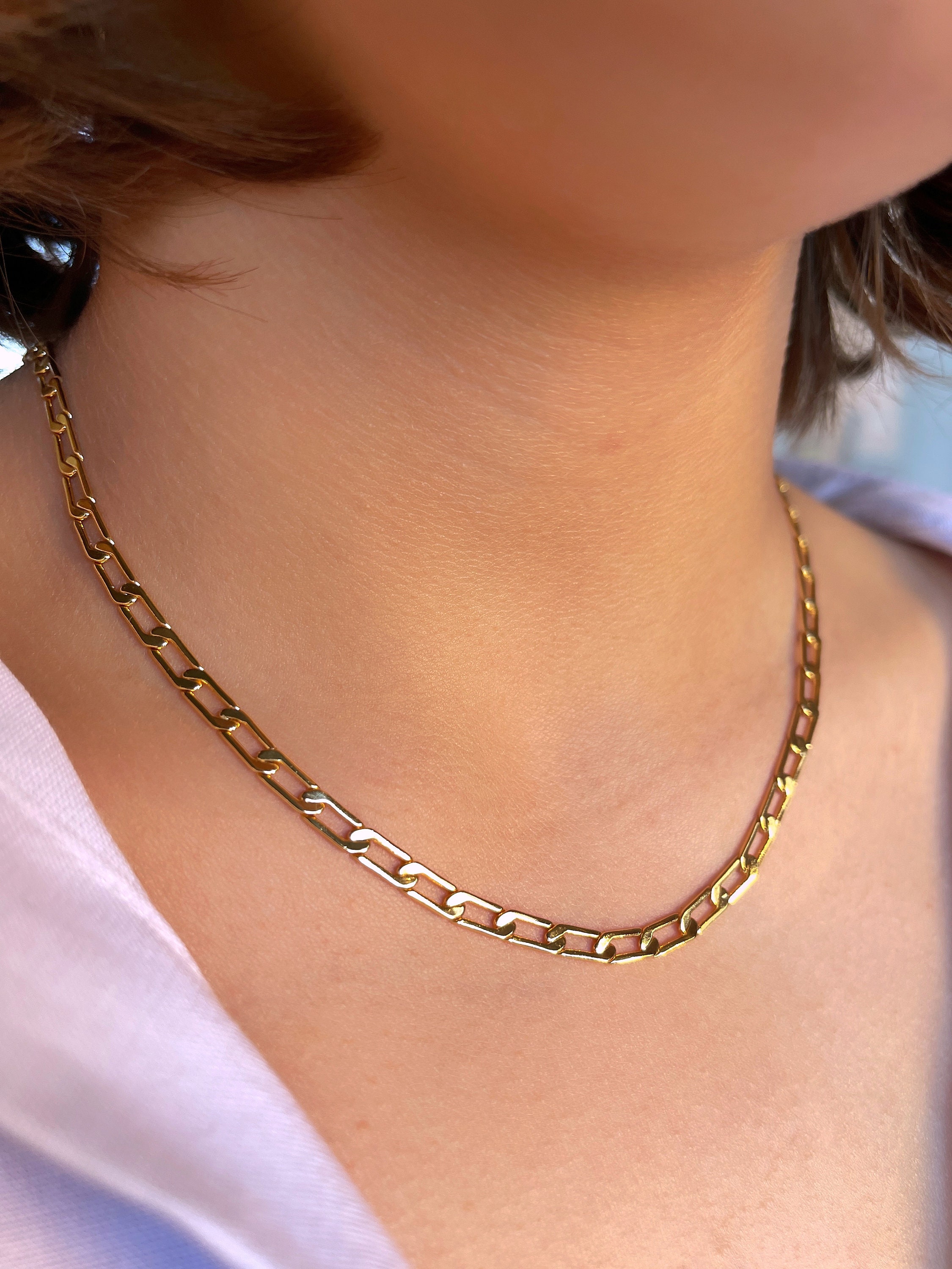18k Gold-filled Elegant Staple Chain Solid Link Necklace Thick Gold ...