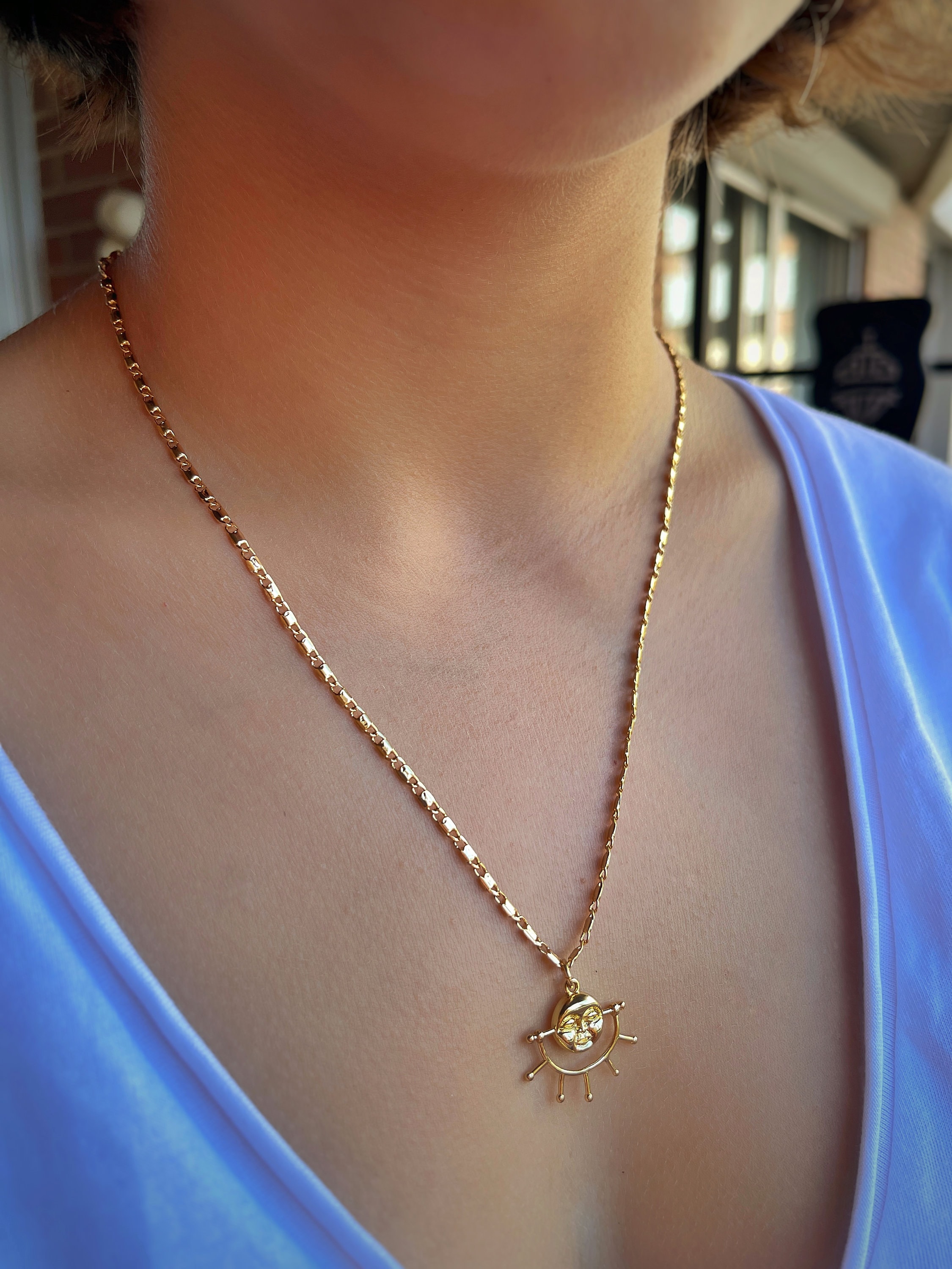 18K Gold Elegant Large Staple Chain Solid Link Necklace Thick Gold ...