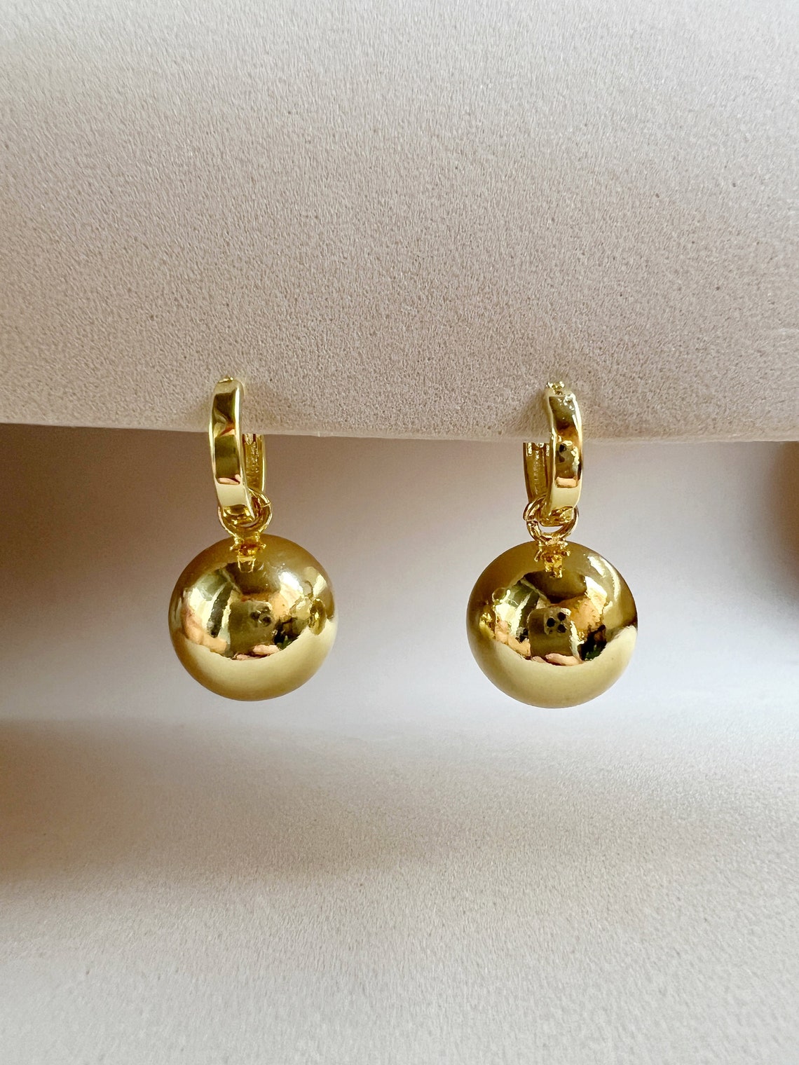 Statement 18K Gold Ball Hoop Earrings • Huggie Hoop • 19.5x20mm ...