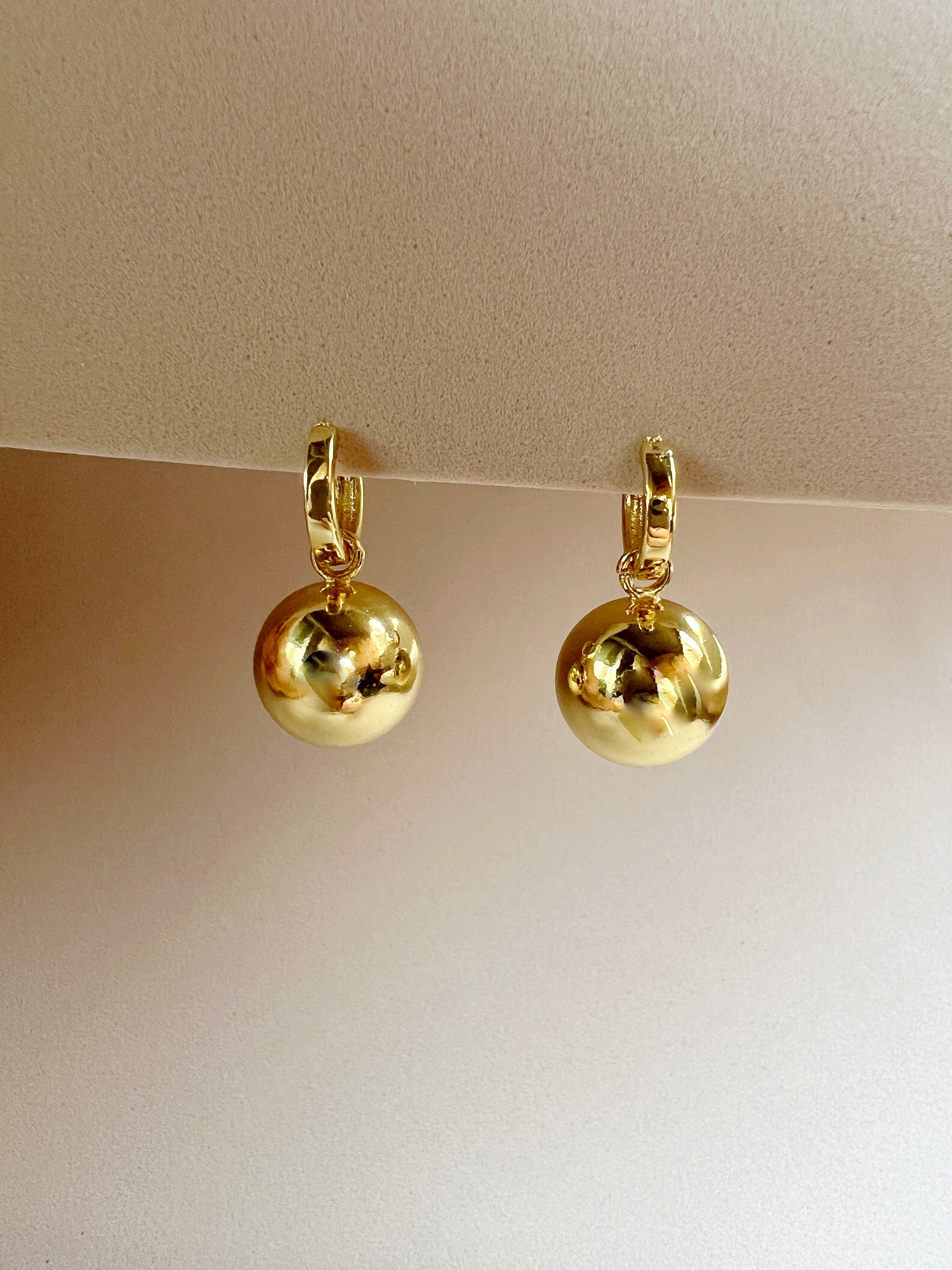 Statement 18K Gold Ball Hoop Earrings • Huggie Hoop • 19.5x20mm ...