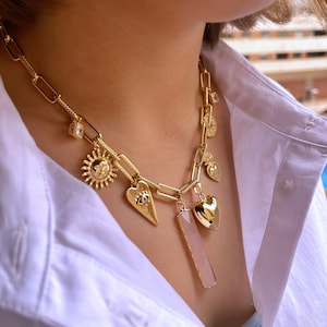 18K Gold Filled • Elegant Large Charm Clip Chain Thick Gold Chain ...