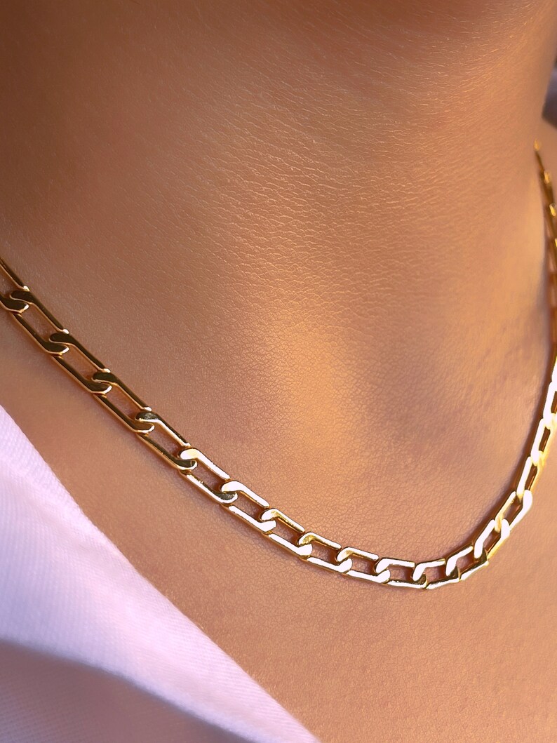 18k Gold-filled Elegant Staple Chain Solid Link Necklace Thick Gold ...