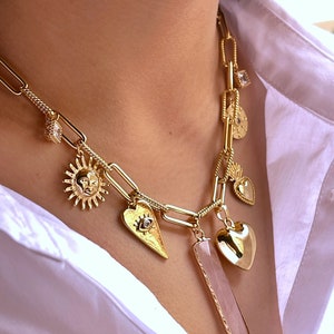 18K Gold Filled • Elegant Large Charm Clip Chain Thick Gold Chain ...