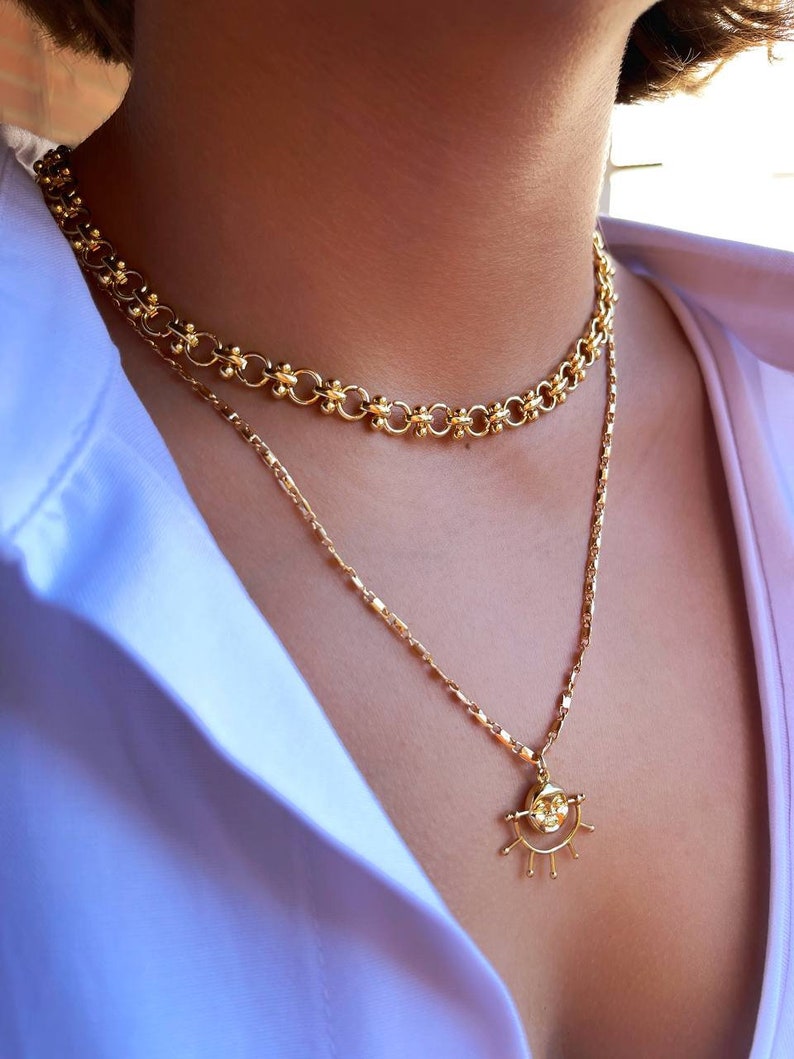 18K Gold Elegant Large Staple Chain Solid Link Necklace Thick Gold ...