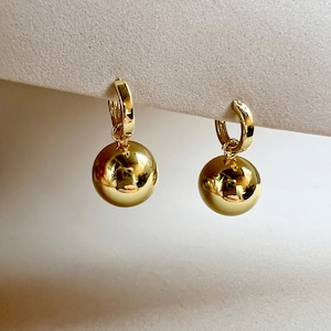 Statement 18K Gold Ball Hoop Earrings • Huggie Hoop • 19.5x20mm ...