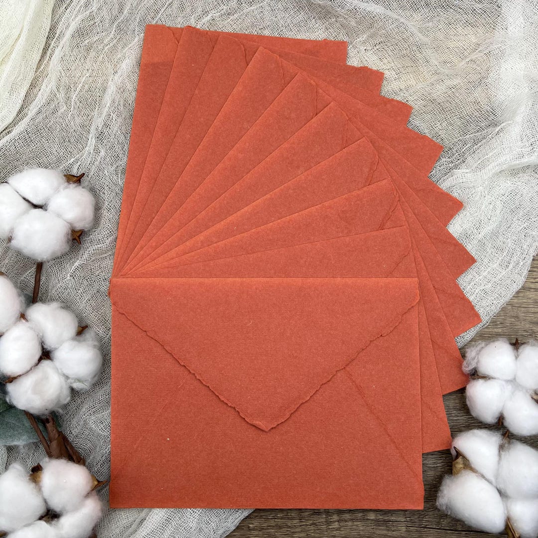 10 Terra Cotta Handmade Cotton Deckle Edge Envelopes | Cotton Rag Paper ...