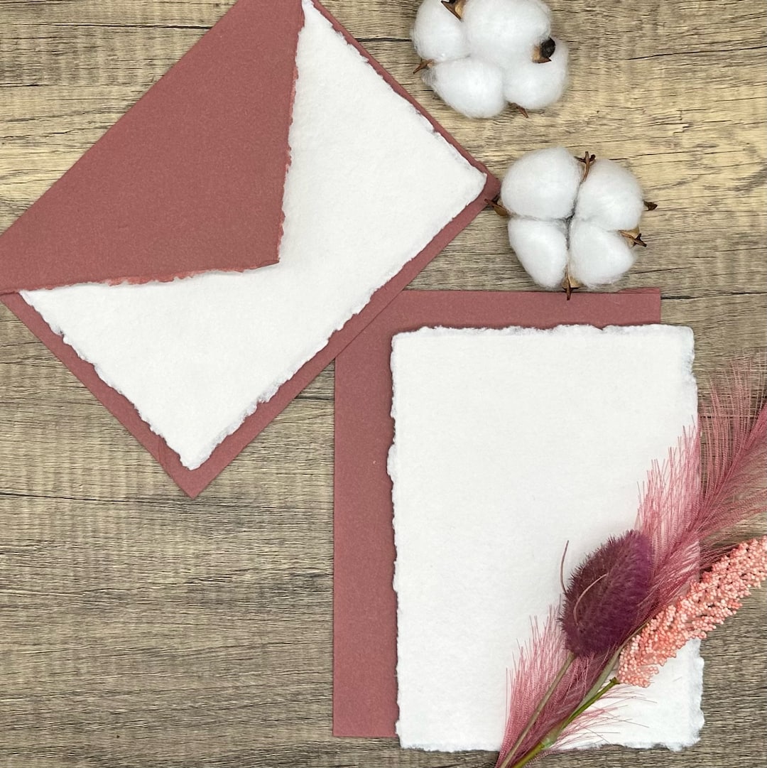 10 Handmade Paper and Envelope Invitations Cotton Rag Deckle - Etsy