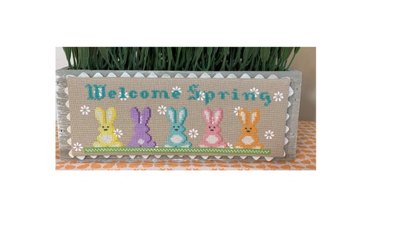 Welcome Spring Cross Stitch Pattern Cute Bunnies Fun Font - Etsy