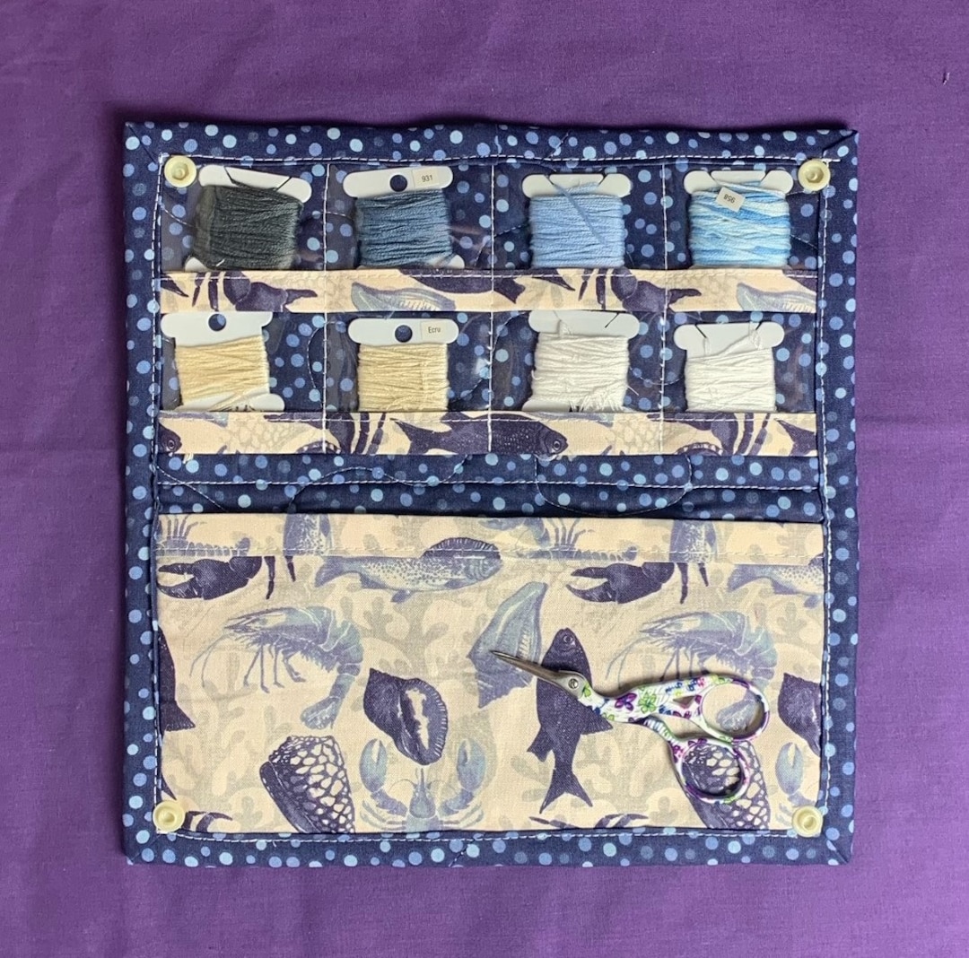 Quilted Cross Stitch Bobbin Buddy Folded Snap Clutch 4.75x9.5 Travel ...