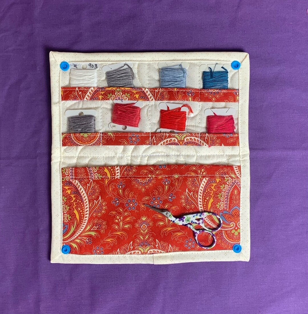 Quilted Cross Stitch Bobbin Buddy Folded Snap Clutch 4.75x9.5 Travel ...