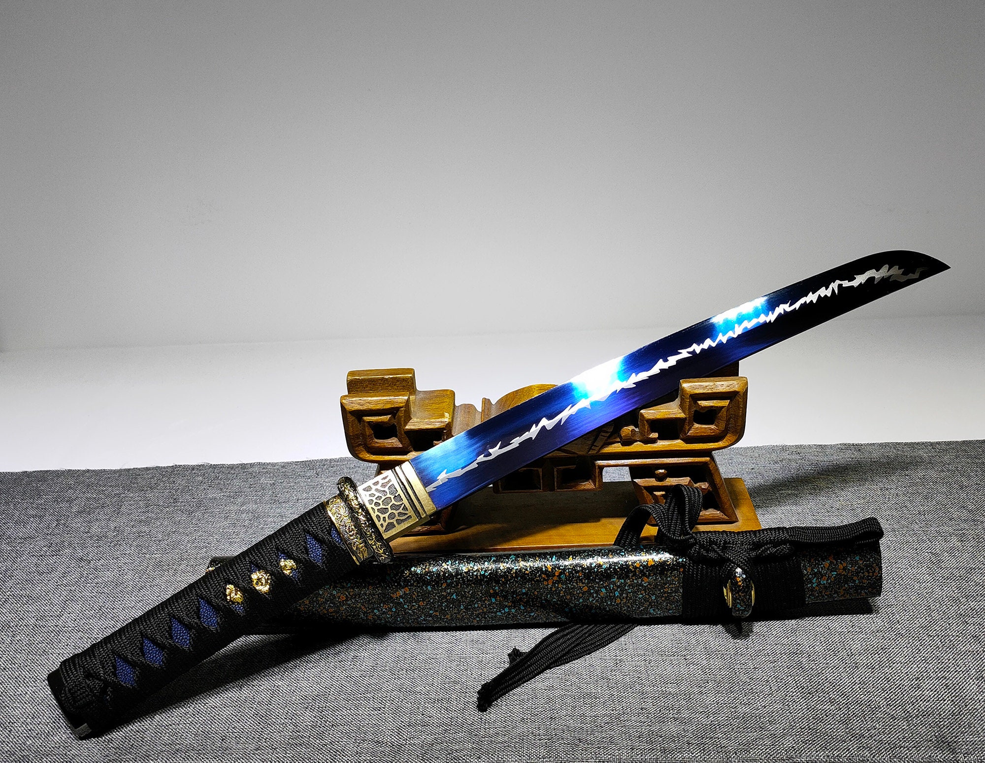 Crafts collectibles handmade tanto blue blade and lightning | Etsy