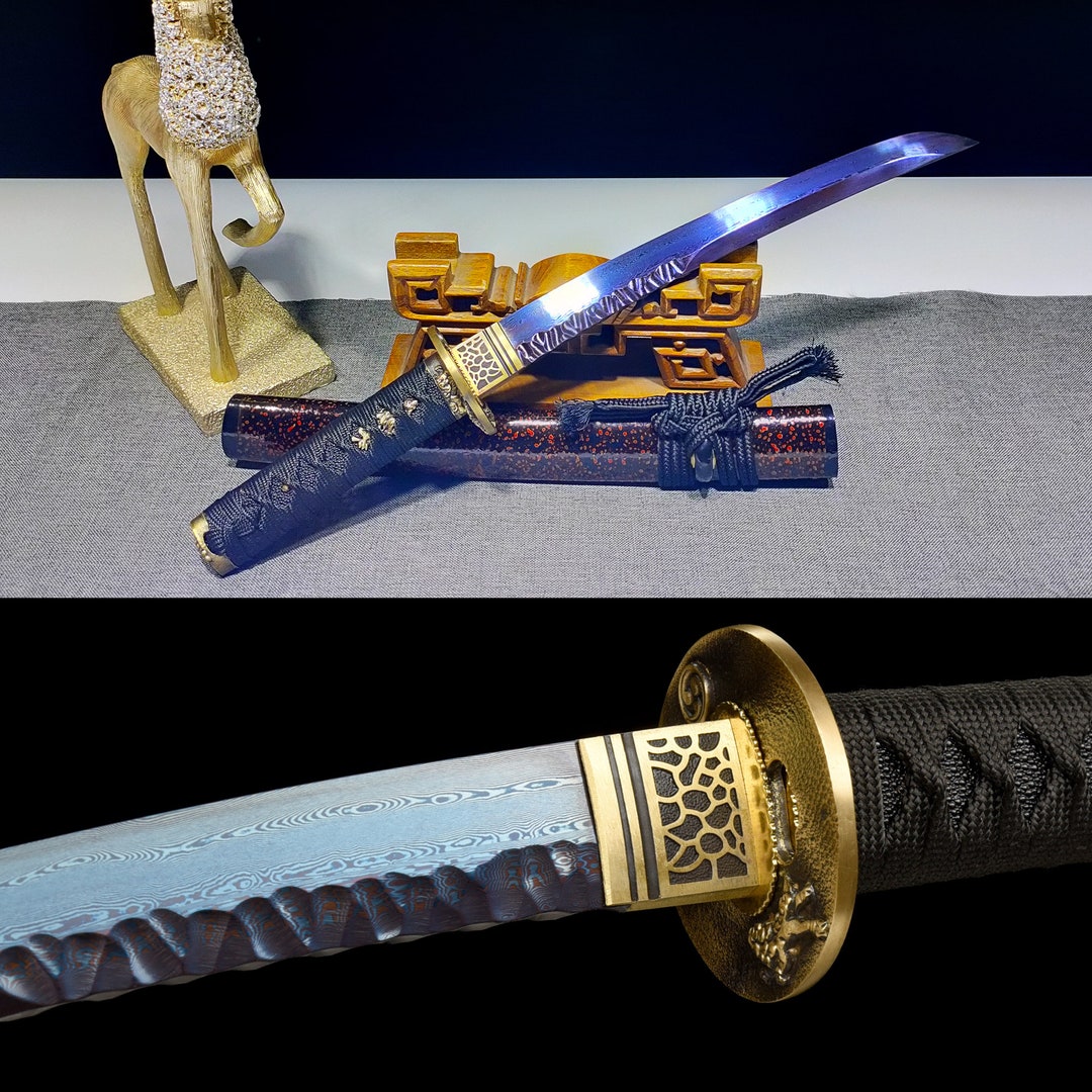 Handcrafted Katana Sword, Tanto, Damascus Folding Steel Real Japanese ...
