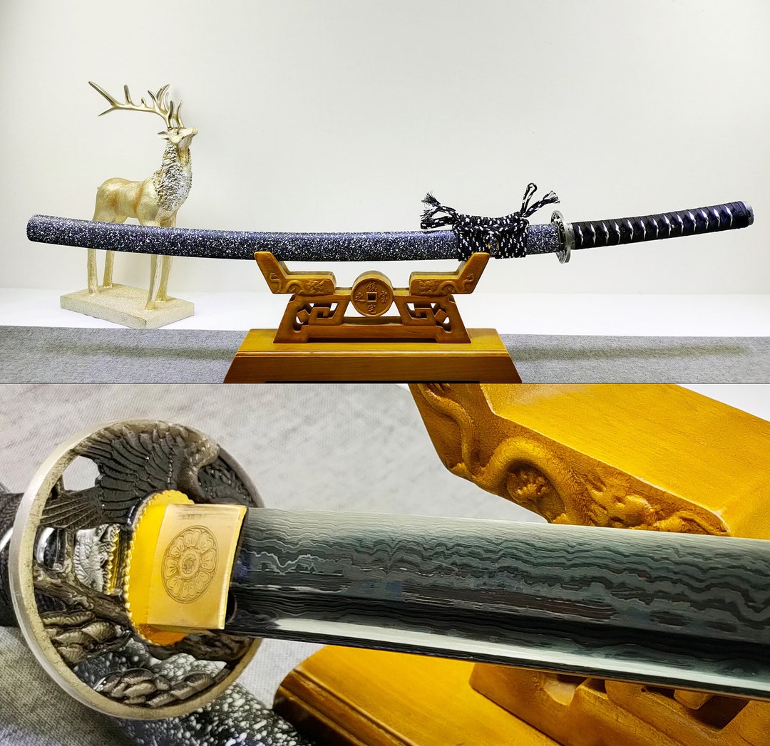 Handicraft Collection，damascus Folding Steel Katana With Black Blade ...