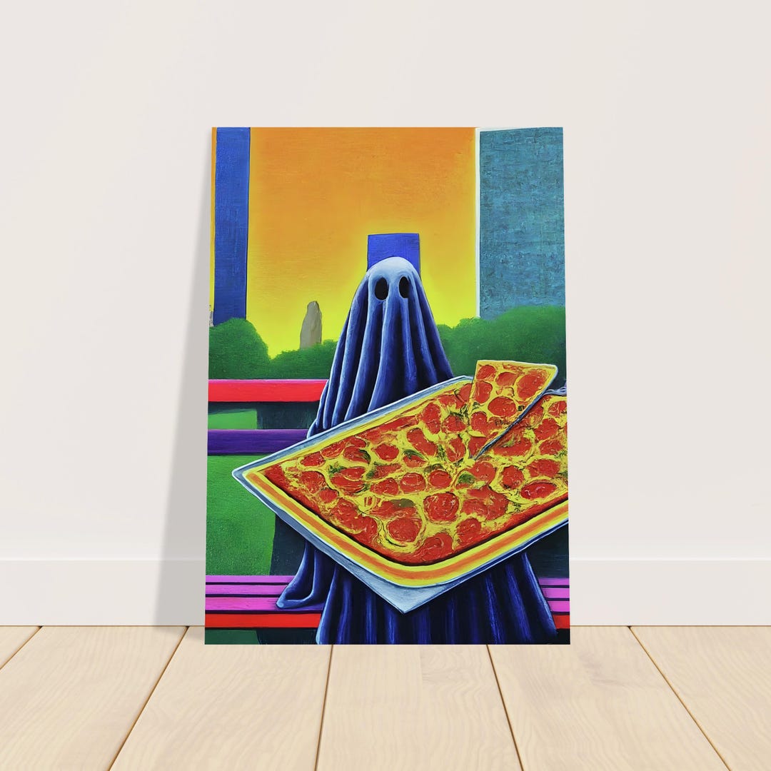 Halloween Ghost Eating Pizza in New York City: Premium Matte Paper ...