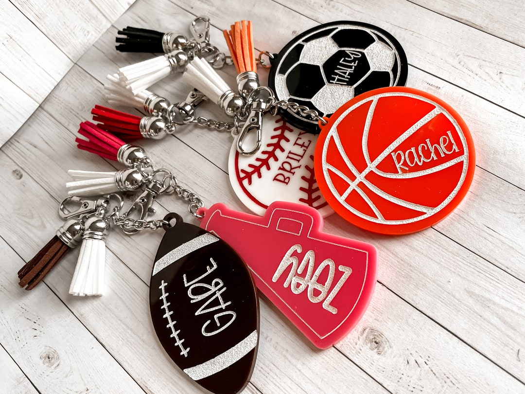 Custom Name Sports Backpack Keychain Charm, Baseball, Basketball ...