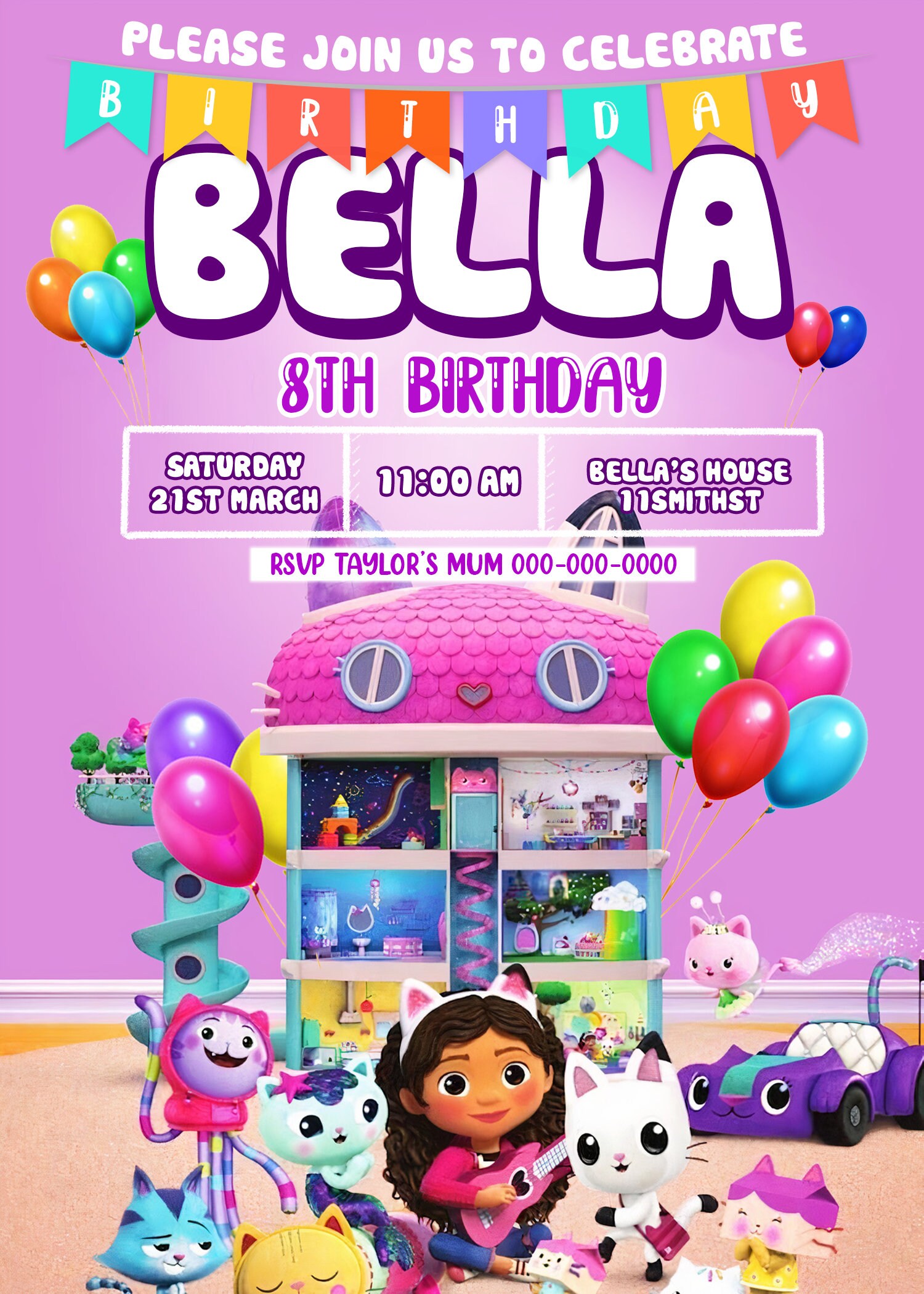 Gabby s Dollhouse Birthday Invitation For Girls Gabby Etsy