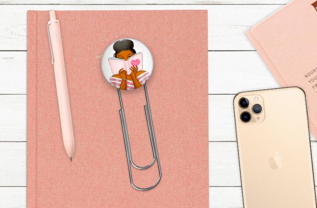 Reading Girl Button Bookmark | Large 3.5" Paper Clip Bookmark With 1.25 ...