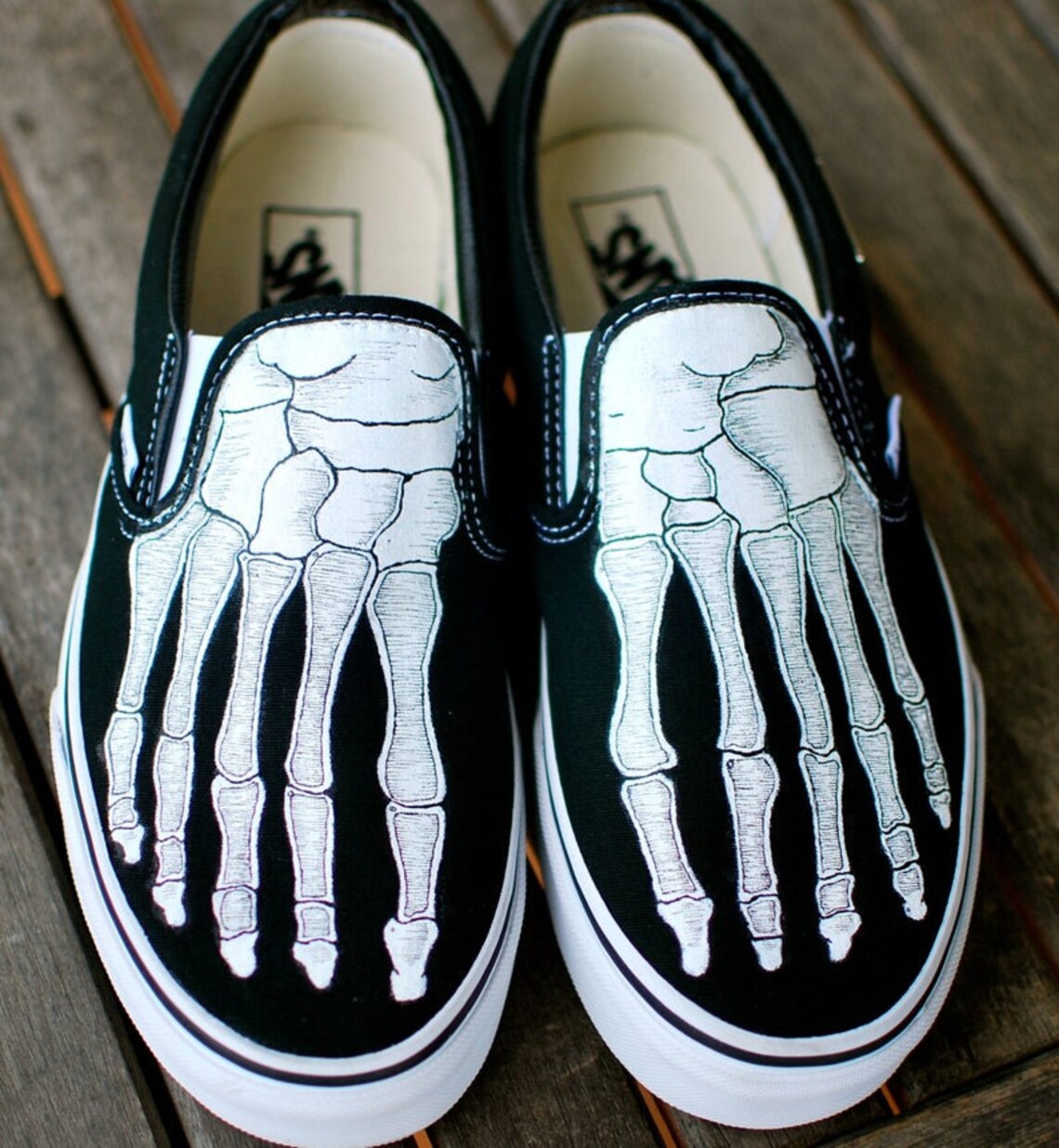 Skeleton Boney Feet Custom Vans Slip On Shoes Skeleton Vans | Etsy