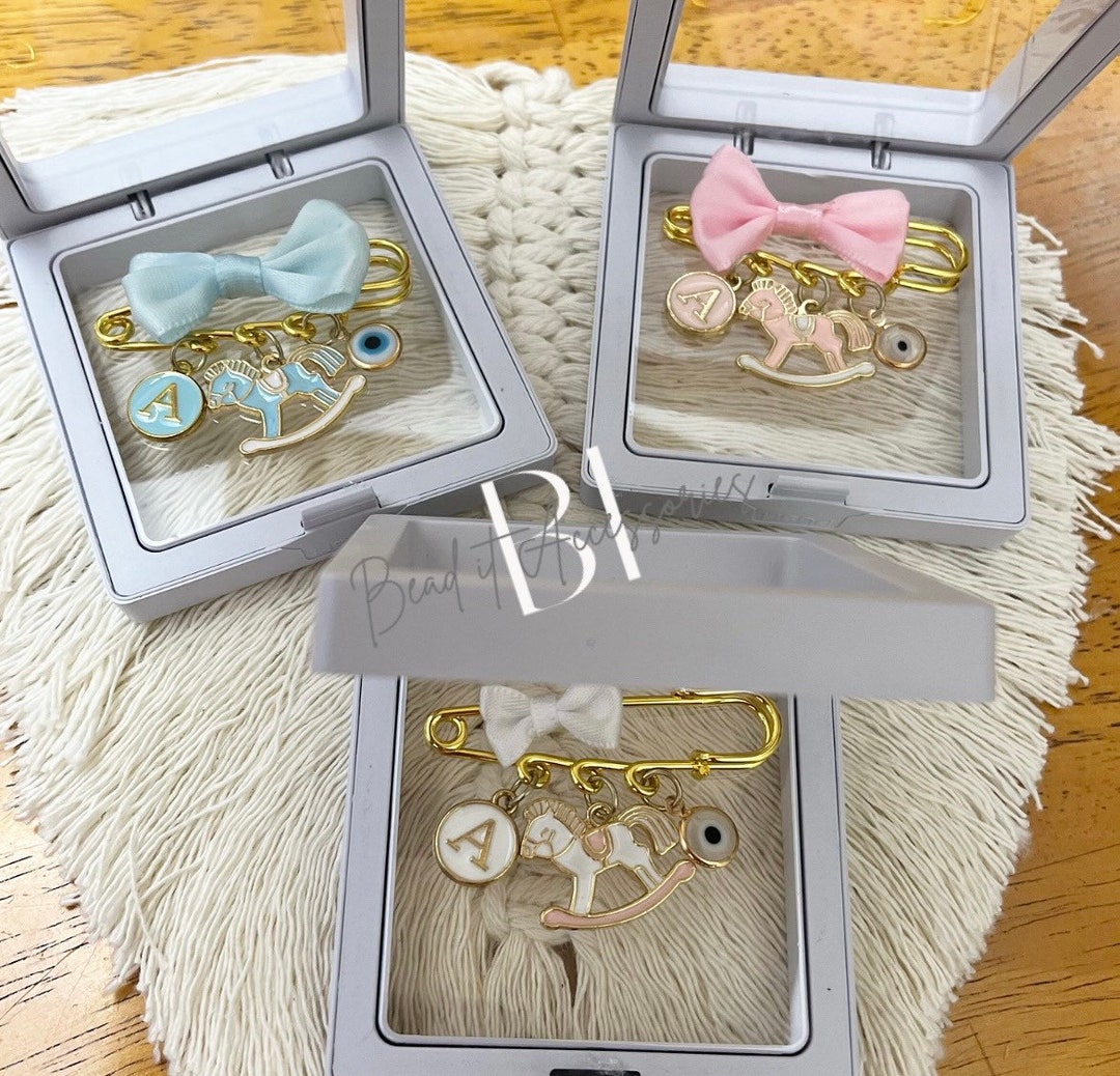 Evil Eye Baby Pins | 3 Loop Pin | Charms | Rocking Horse | Newborn Gift ...