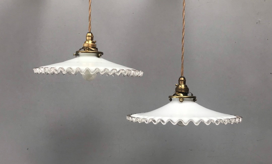 Pair of Vintage White Opaline Glass Lampshades Frilly Edged - Etsy