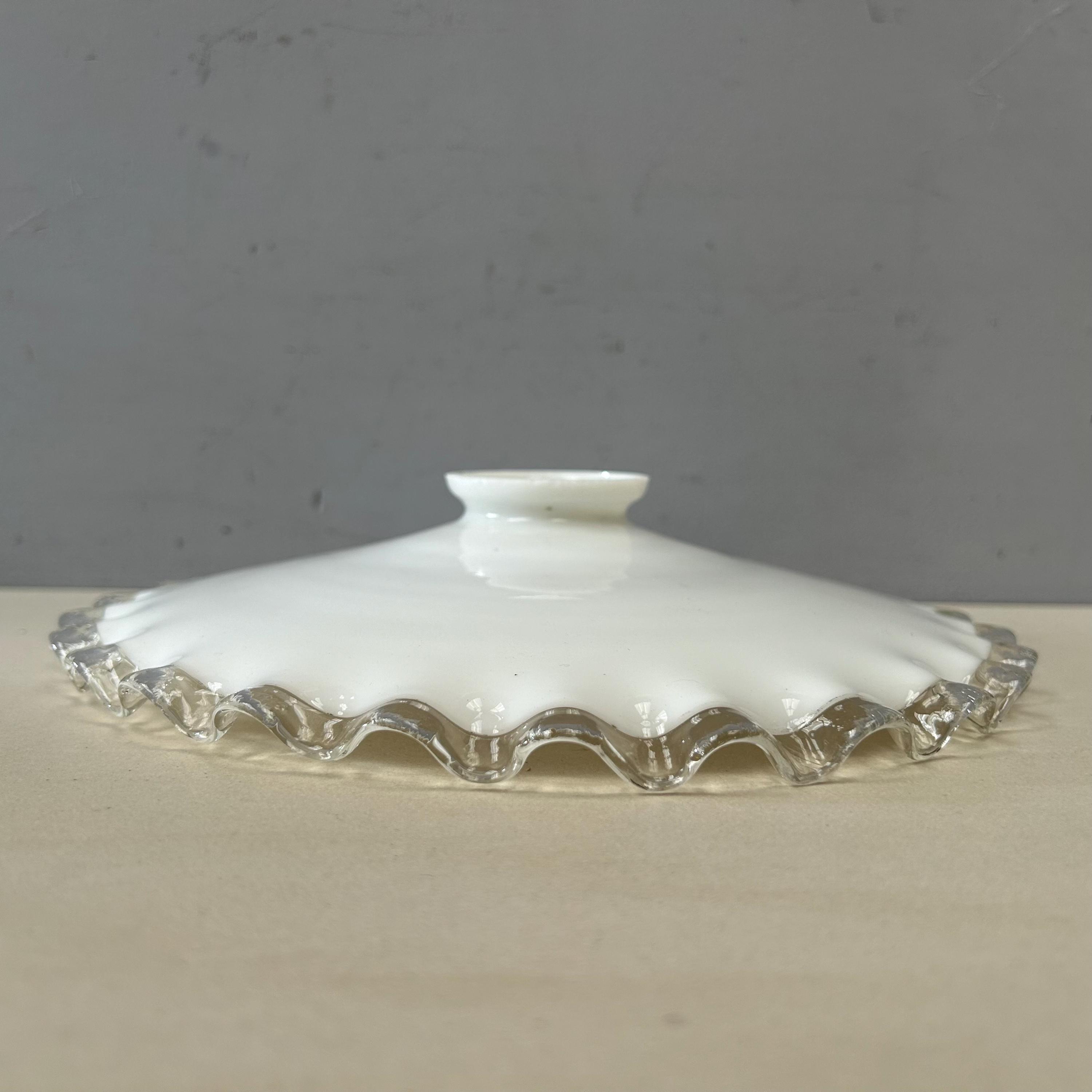 Rare Wavy Edged Frilly Vintage French White Opaline Glass Lampshade ...