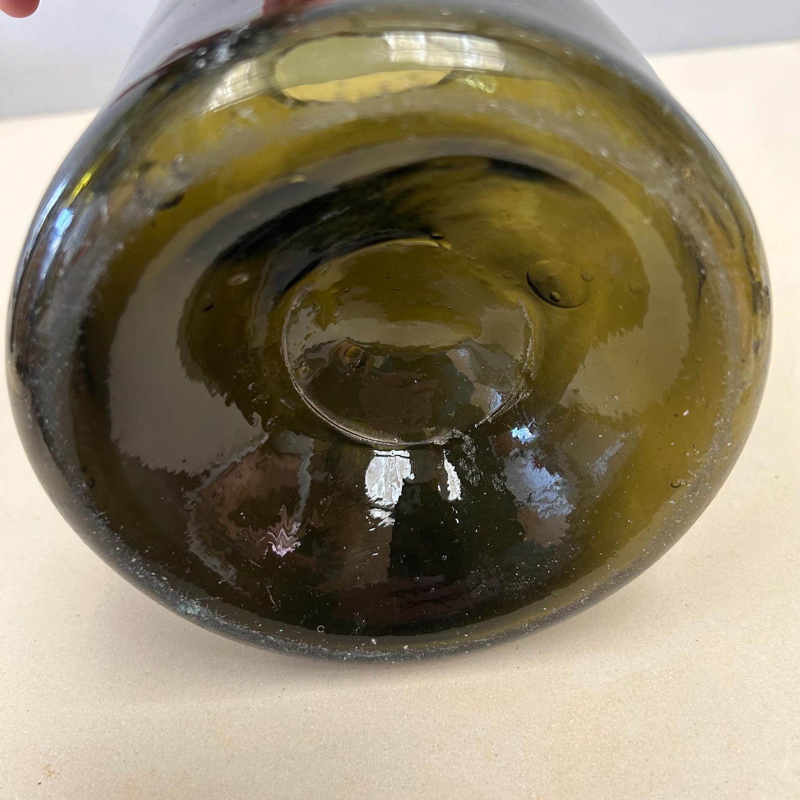12” 31cm Large Antique French Blown Glass Truffle Jar Bottle Dark Olive ...
