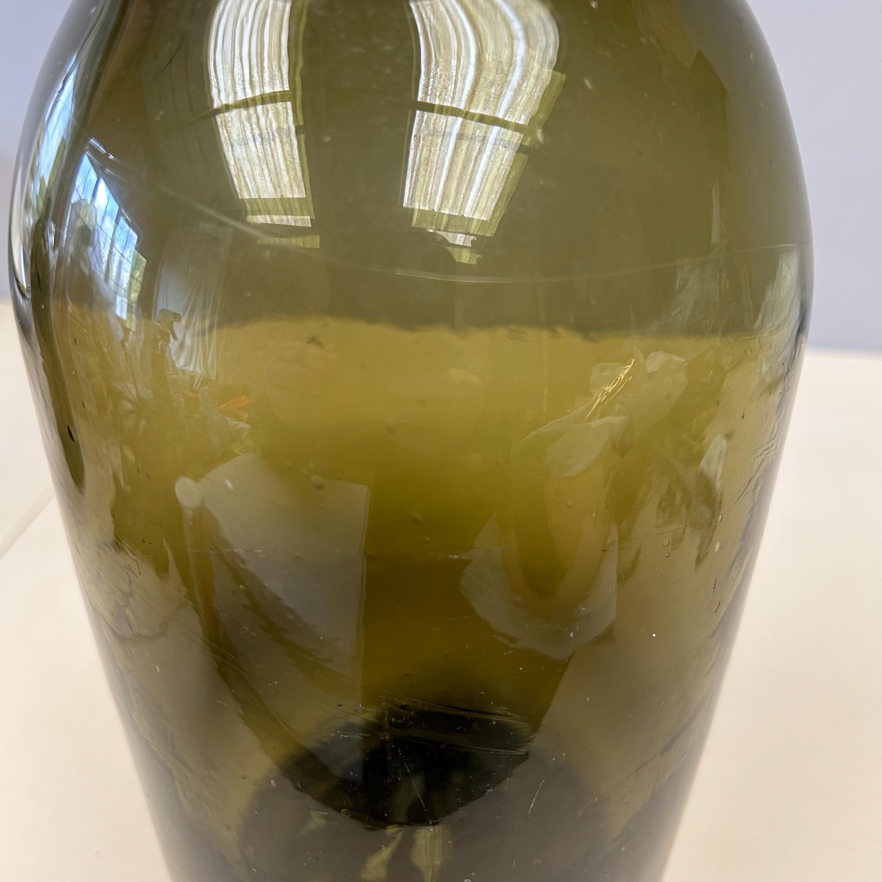 12” 31cm Large Antique French Blown Glass Truffle Jar Bottle Dark Olive ...
