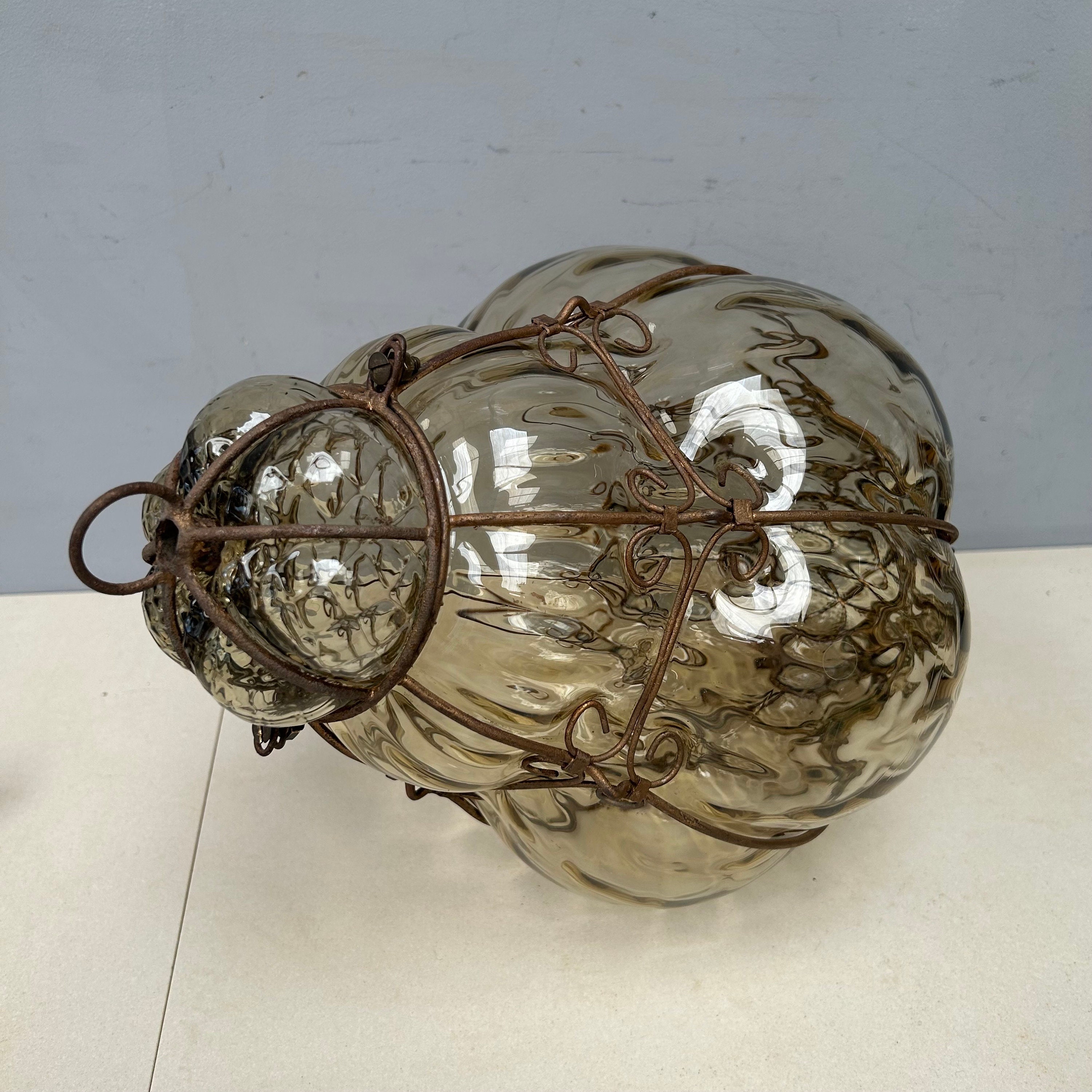 17” Extra Large Giant Murano Blown Glass Caged Lantern Gold Cage Seguso ...