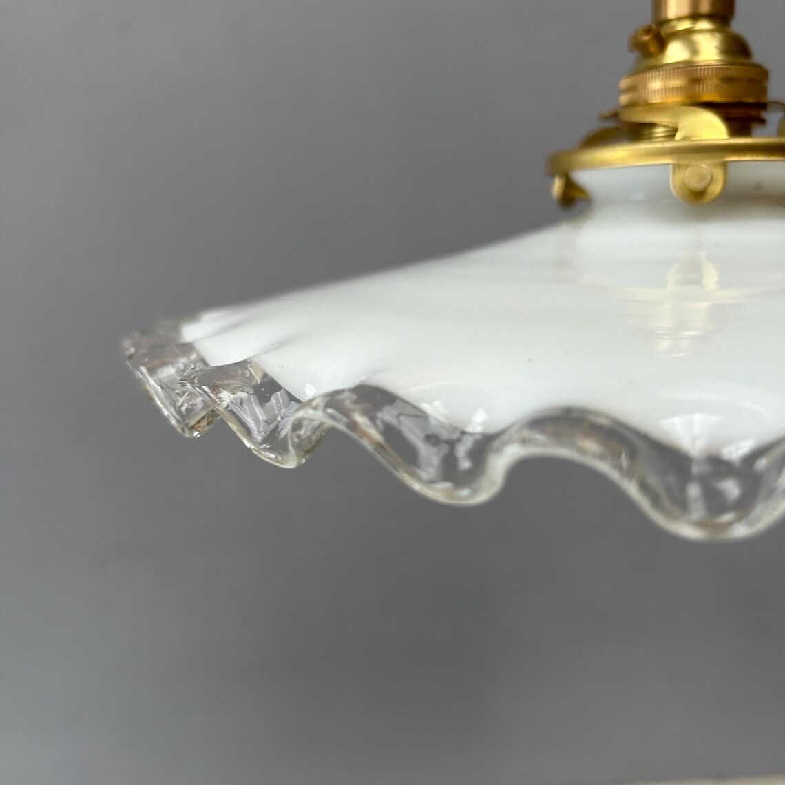 Rare Wavy Edged Frilly Vintage French White Opaline Glass Lampshade ...