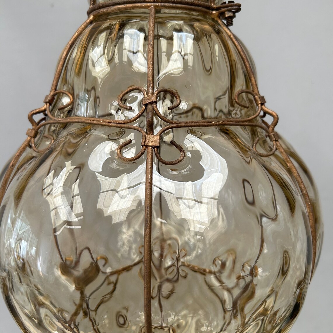 17” Extra Large Giant Murano Blown Glass Caged Lantern Gold Cage Seguso ...