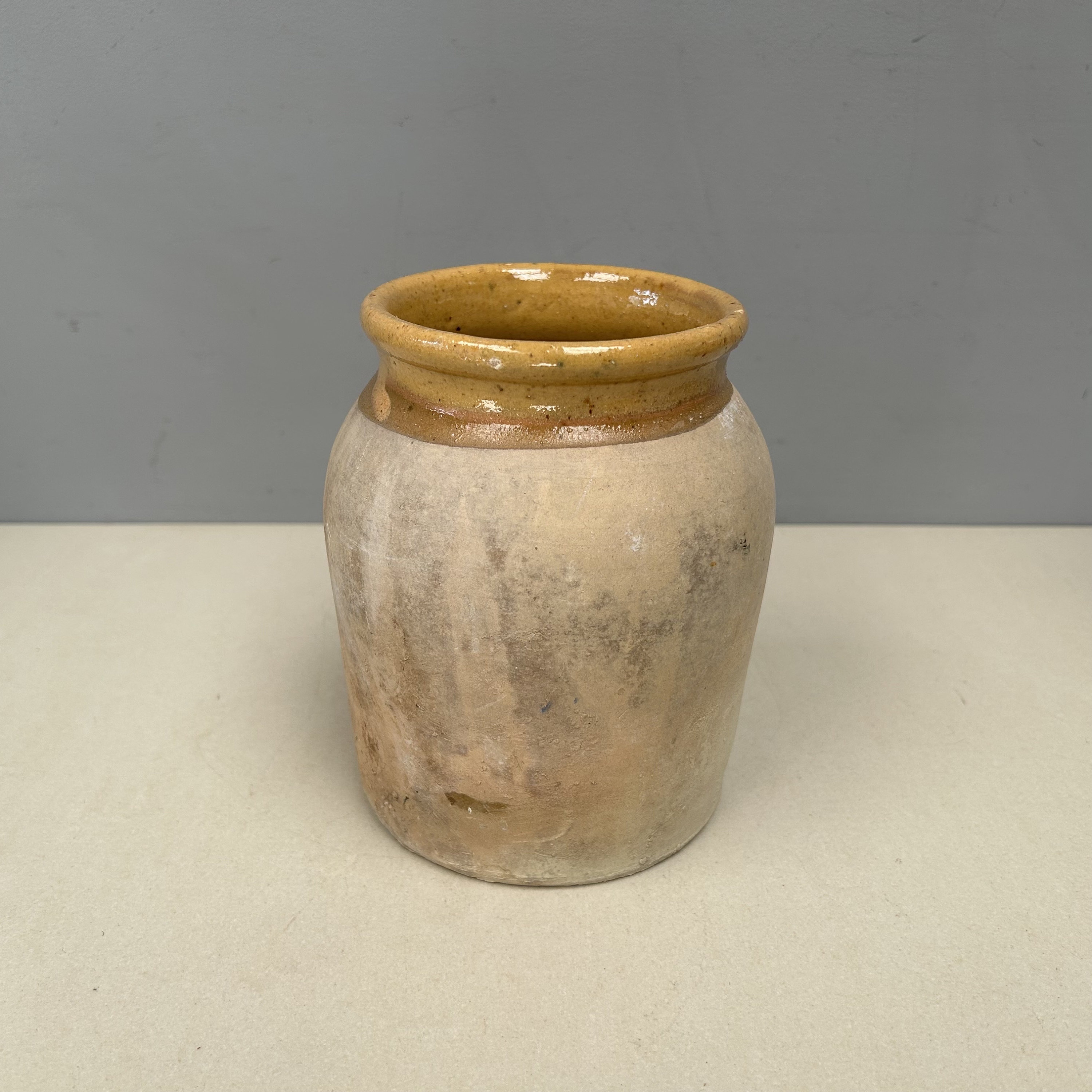 16cm Vintage French Part Ochre Yellow Glazed Confit Pot Utensil Jar ...