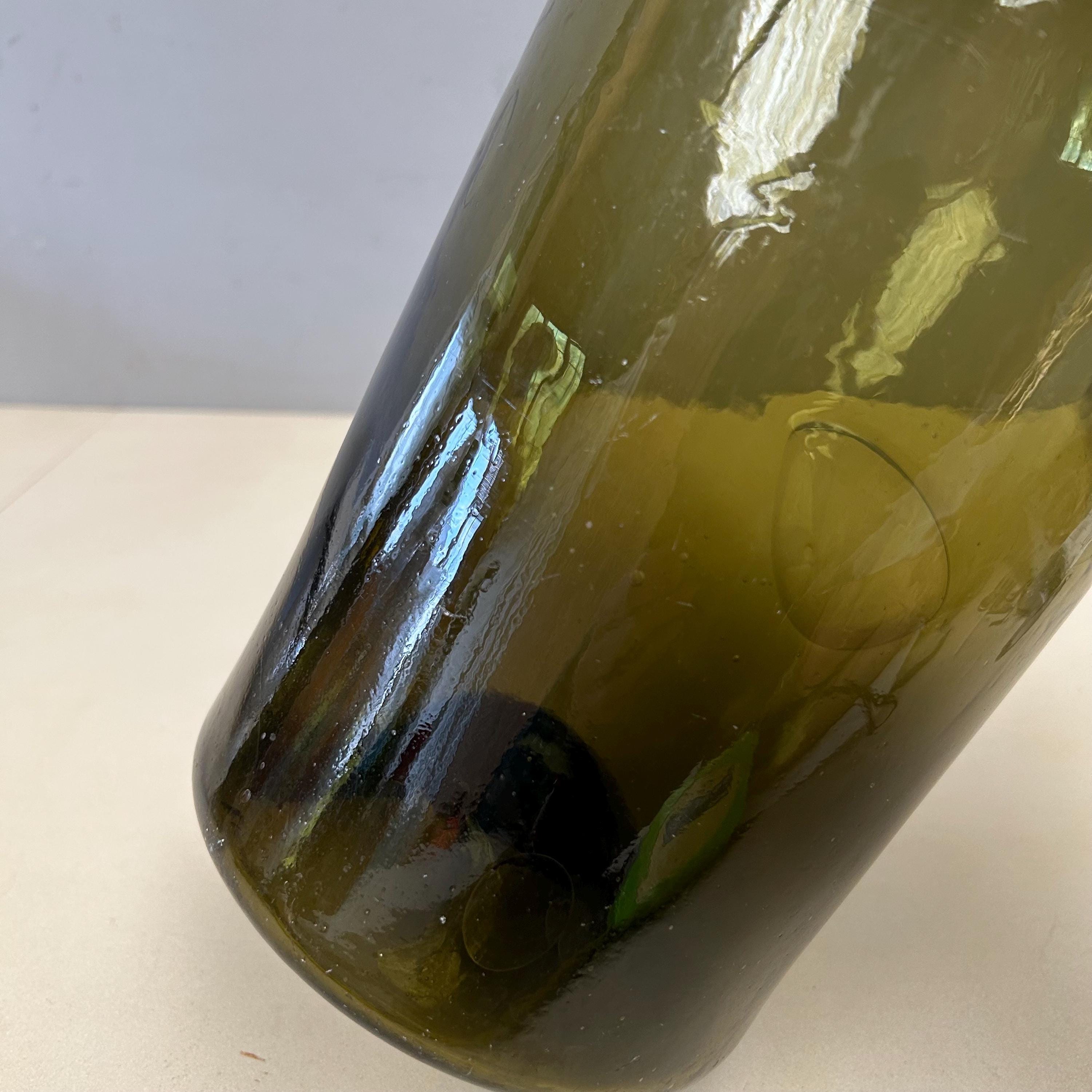 12” 31cm Large Antique French Blown Glass Truffle Jar Bottle Dark Olive ...