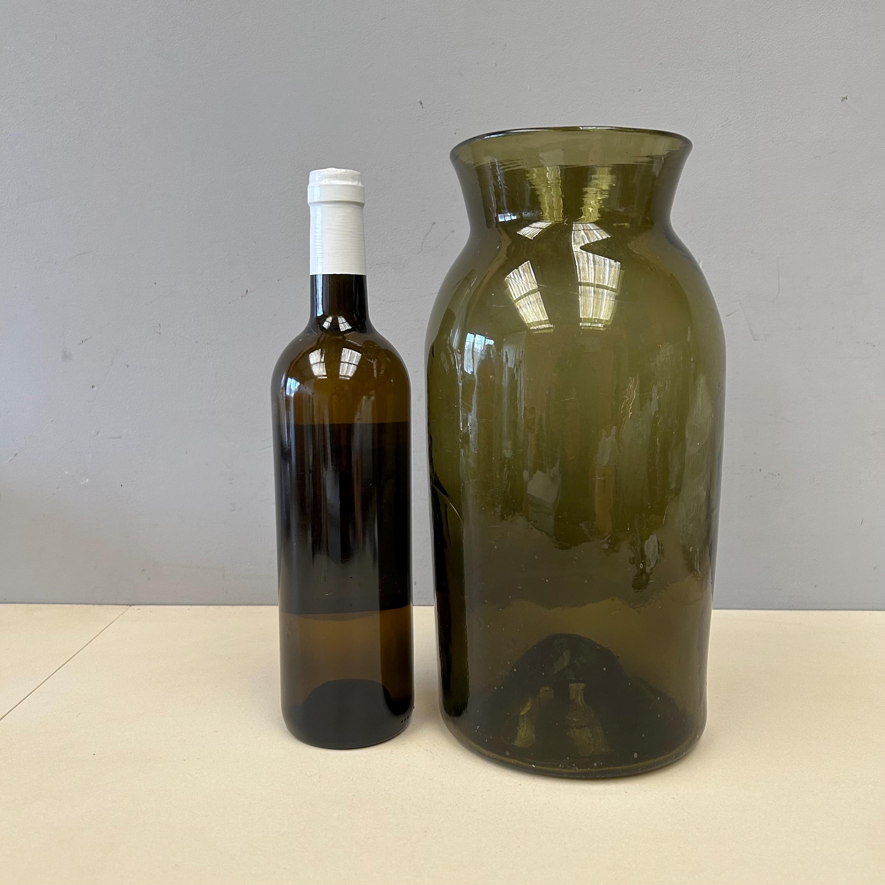 12” 31cm Large Antique French Blown Glass Truffle Jar Bottle Dark Olive ...