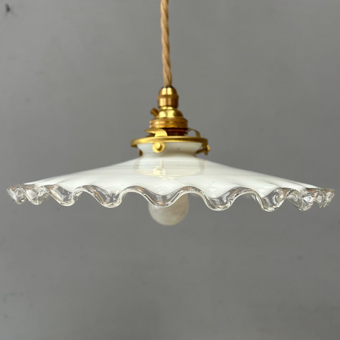 Rare Wavy Edged Frilly Vintage French White Opaline Glass Lampshade ...